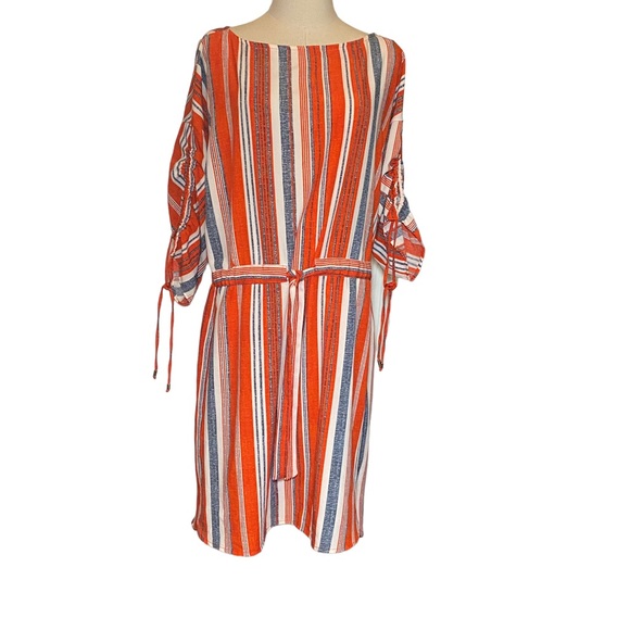 ECI | Dresses | Eci Striped Orange Midi Dress Long Sleeve Belted Waist ...